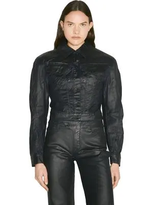 MUGLER Waxed Denim Jacket - Black