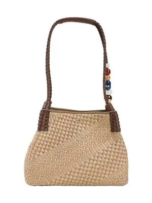 Etro Libra S Raffia Shoulder Bag With Multicolor Beading - Brown