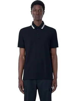 Moncler Striped Collar Polo Shirt - Black