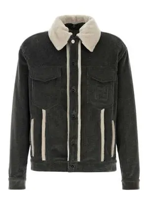 Fendi Fendi Dark Grey Velvet Jacket With Fur Trim Gray