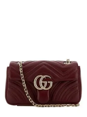 Gucci Small Gg Marmont Shoulder Bag In Burgundy Nappa Leather - Red
