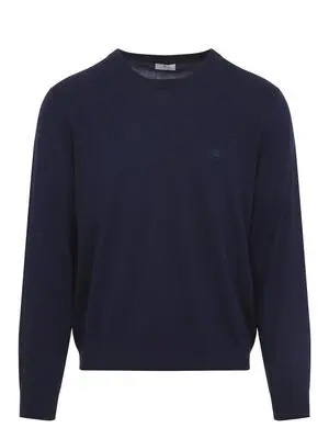 Etro Knitted Sweater With Embroidered Logo - Blue