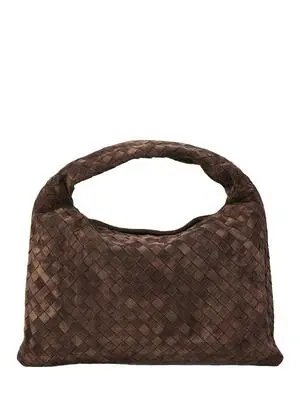 Bottega Veneta Suede Woven Top Handle Bag - Brown