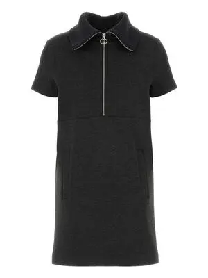 Gucci Stretch Jersey Dress With Zipper Detail - Gray