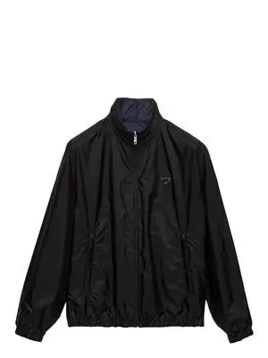 Prada Zip-up Bomber Jacket With Logo Plaque - Black
