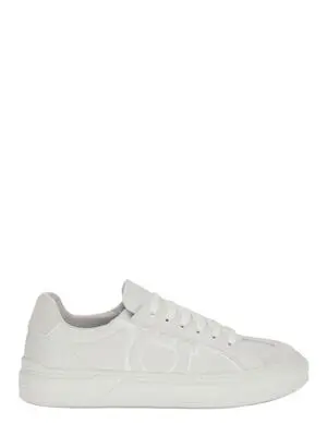 FERRAGAMO Leather Logo Print Lace-up Sneakers - Multicolor