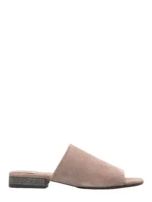 Brunello Cucinelli BRUNELLO CUCINELLI Open Toe Flat Heel Suede Slides Cream