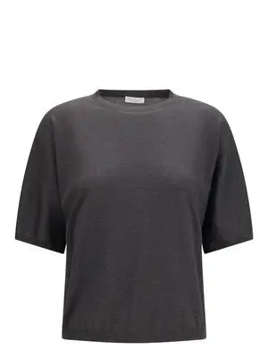 Brunello Cucinelli Short-sleeve Cashmere And Silk Sweater - Gray
