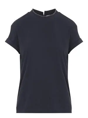 Brunello Cucinelli Brunello Cucinelli Cotton T-Shirt With Pearl Embellishment Blue