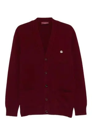 Gucci Bordeaux Ribbed Knit V-neck Cardigan - Red