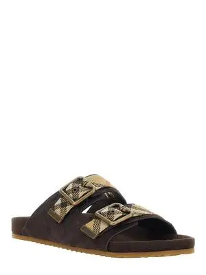 Burberry Check Pattern Buckled Sandals - Brown
