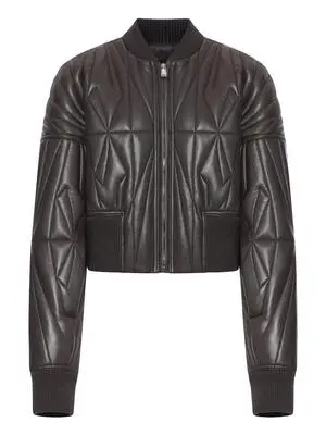 Moncler Geometric Quilted Leather Bomber Jacket - Multicolor