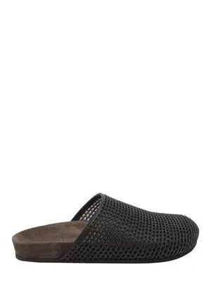 Brunello Cucinelli Leather Sandals With Glittered Mesh Detail - Brown