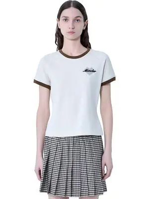 Moncler MONCLER Embroidered Cotton Jersey Ringer T-Shirt Cream