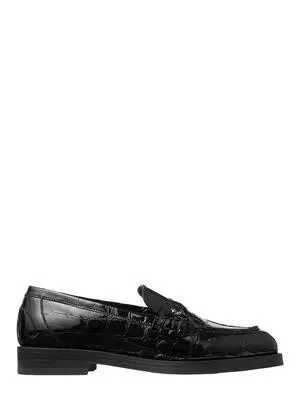 JIMMY CHOO Crocodile-embossed Leather Loafers - Black