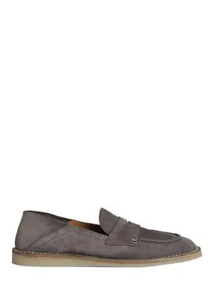 Dolce & Gabbana Dolce & Gabbana Grey Suede Loafers With Logo Plaque Gray