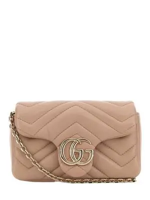 Gucci Powder Leather Mini Gg Marmont Shoulder Bag - Pink