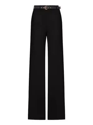 Max Mara Wide Leg Cady Trousers With Leather Belt - Black