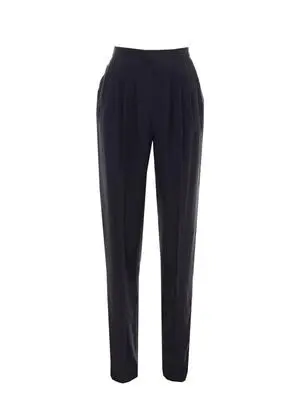 Saint Laurent Habutai Silk Pleated Front High-waist Straight-leg Pants - Black