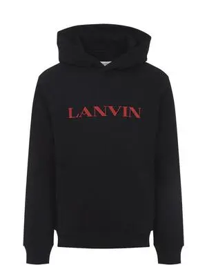 LANVIN Logo Embroidered Cotton Hoodie - Black