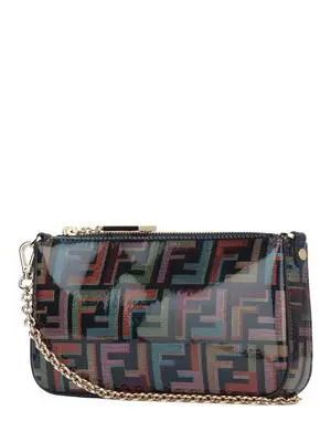 Fendi Clutch Bag With Ff Logo Pattern And Detachable Chain Strap - Blue