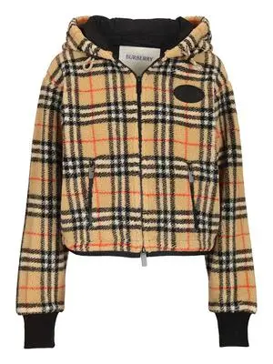 Burberry Check Fleece Hooded Jacket - Cream