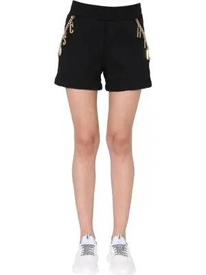 Moschino Smile Quilted Bermuda Shorts With Chain Detail - Black