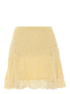 SELF-PORTRAIT Pointelle Knit Mini Skirt With Lace Details - Yellow