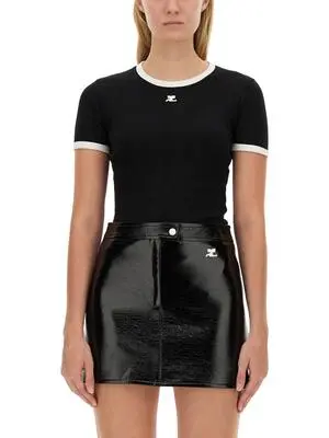 COURREGES Slim Fit T-shirt With Logo - Black