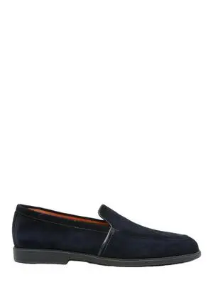 Santoni Navy Suede Slip-on Loafers - Blue