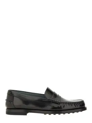 TOD'S Calfskin Leather Loafers - Black