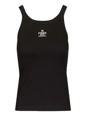 Fendi FENDI Ribbed Cotton Top With Embroidered Logo Black