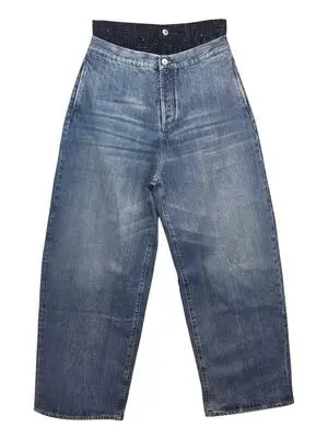 Attico Long Washed Denim Cotton Trousers - Blue