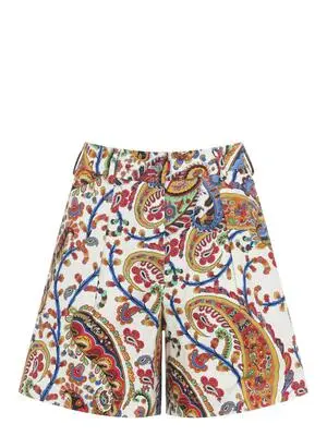 Etro Pleated Shorts With Paisley Print - Multicolor