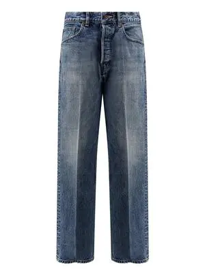 Celine Straight Leg Denim Jeans With Back Logo Label - Multicolor