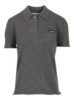 Miu Miu Miu Miu Cashmere Polo Shirt With Logo Patch Gray