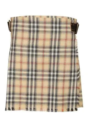 Burberry Check Wool Mini Kilt With Fringes And Buckle Detail - Brown