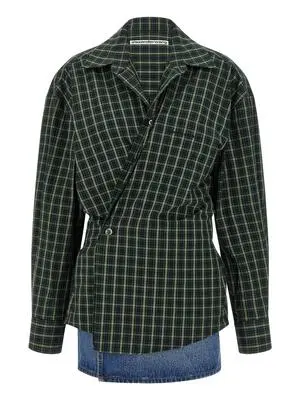 Alexander Wang Check Print Cotton Poplin And Denim Dress - Green