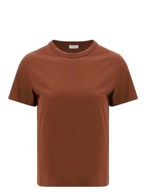 Brunello Cucinelli Monochrome T-shirt With Jewel Detail - Brown