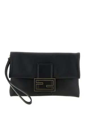 Fendi Mamma Baguette Nappa Pouch With Magnetic Closure And Straps - Black