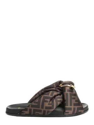 Fendi Flat Slides With Ff Motif - Brown