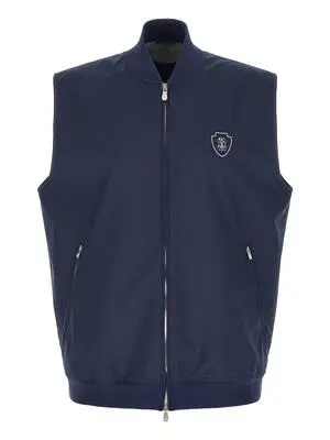Brunello Cucinelli Nylon Vest With Logo Embroidery - Blue