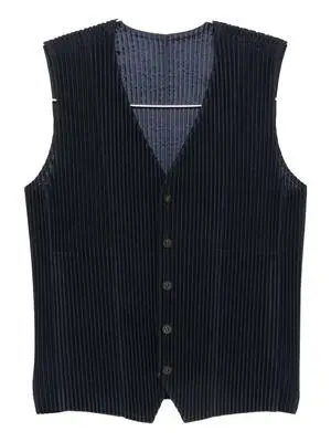 Issey Miyake Pleated V-neck Vest - Multicolor