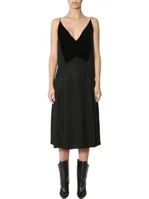 Givenchy Sleeveless V-neck Velvet Detail Dress - Black