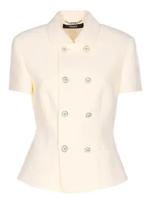 Versace Double-breasted Short Sleeve Blazer - White