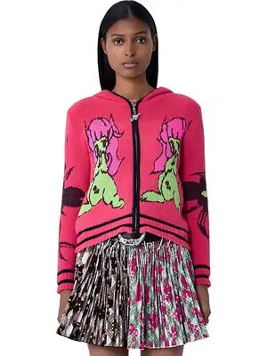 CHOPOVA LOWENA Knitted Jacquard Zip-up Hooded Cardigan - Red