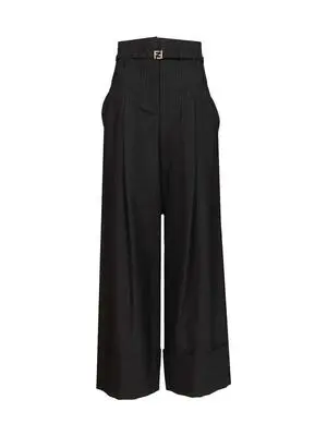 FENDI Fendi Pinstriped Wool Trousers With FF Buckle Belt