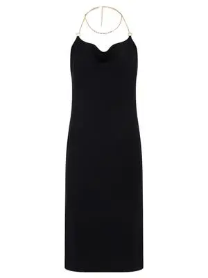 BOTTEGA VENETA Bottega Veneta Black Viscose Midi Dress With Gold Tone Chain Detail