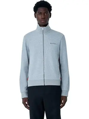 Gucci Logo Motif Zip-up Sweatshirt With Web Trim - Multicolor