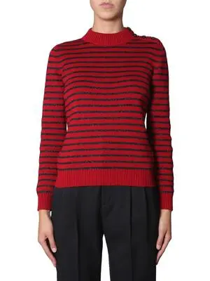 Saint Laurent Ribbed Striped Crew Neck Sweater - Red